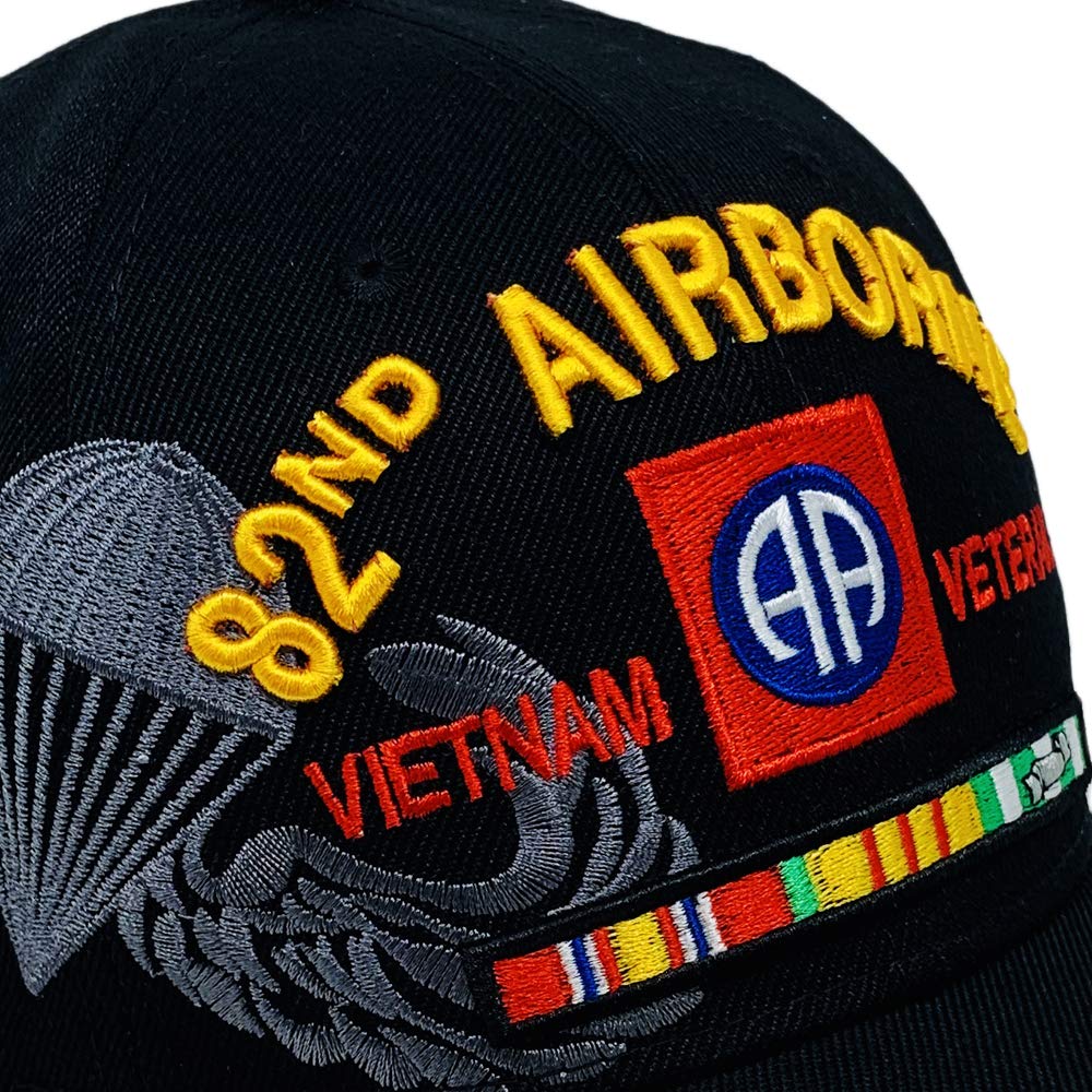 DANKONG Acrylic Military Hat - US Warriors Official Licensed Army Hat 3D Embroidered with Size Adjustable Hoop and Loop Closure for Men and Women - 82nd Airborne Division - Black