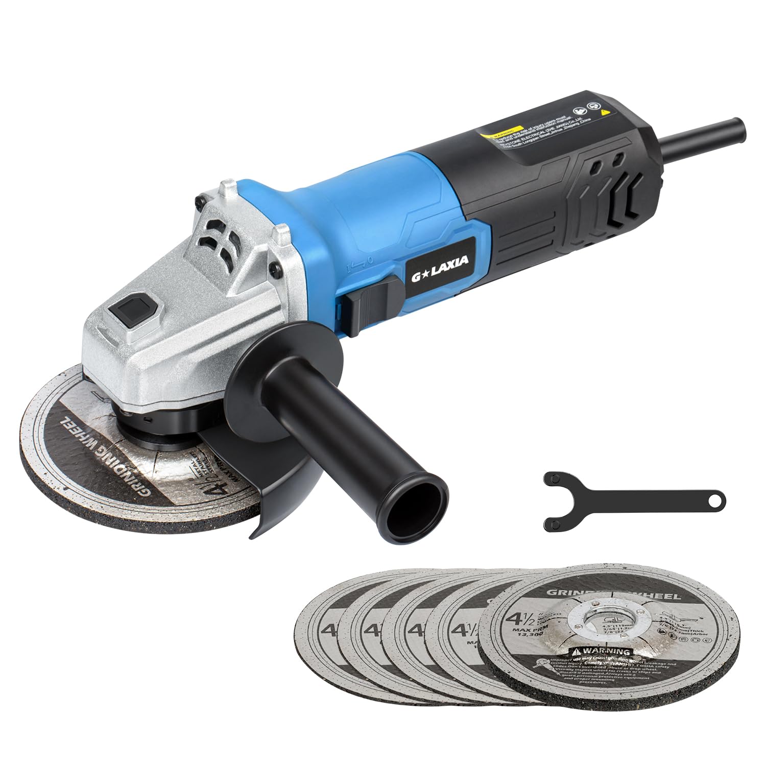 G LAXIA Angle Grinder,4 Amp Electric Grinder Tool with Grinding and Cutting Wheels, Auxiliary Handle for Cutting, Grinding, Polishing and Rust Removal