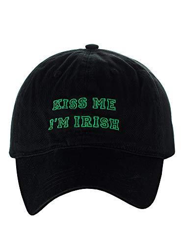 D&Y St. Patrick's Day Embroidered Quote Lucky Clover Low Profile Baseball Cap, Kiss Me, Black