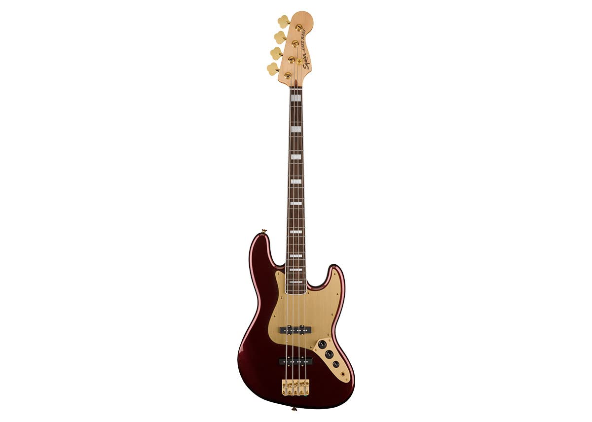 Squier 40th Anniversary Jazz Bass Gold Edition, Ruby Red Metallic, Laurel Fingerboard