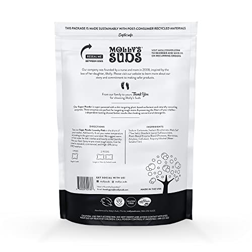 Molly's Suds Super Powder Laundry Detergent Pods | Natural Extra Strength Detergent for Sensitive Skin | Ultra Concentrated and Stain Fighting (Unscented - 90 Count)