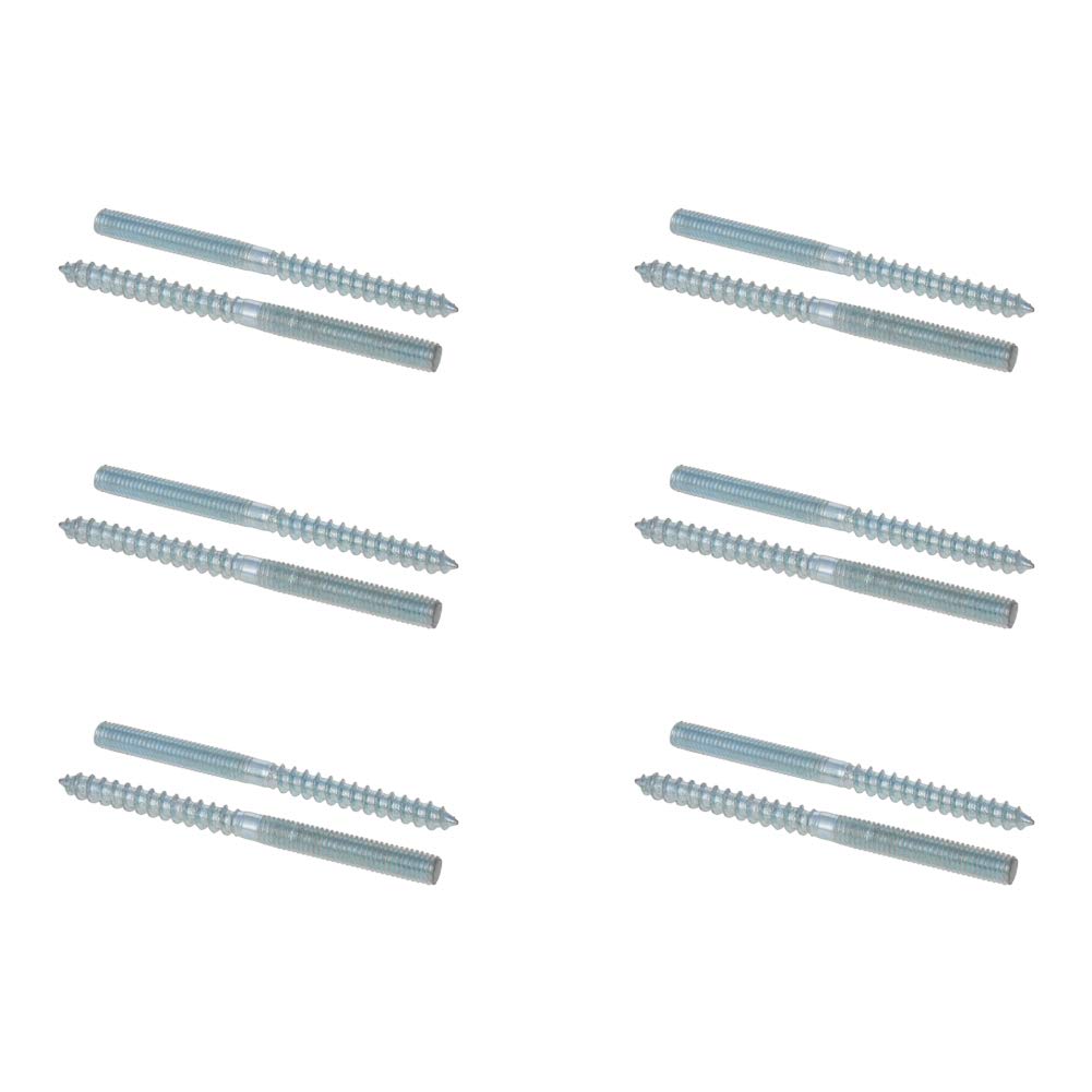 M6x80mm Zinc Plated Carbon Steel Double Headed Hanger Bolts 3.15 inch Length Self Tapping Screw for Furniture Installation Silver Blue Tone 12Pcs, (Bettomshin)