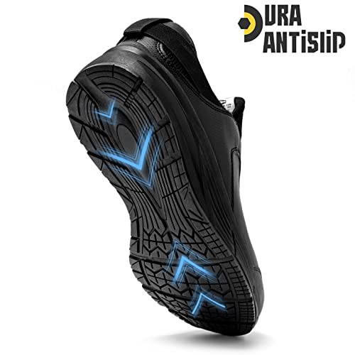 LARN SAFETY Non Slip Work Shoes for Men Waterproof Food Service Kitchen Shoe Chef Restaurant Slip-on Comfortable Casual Walking Shoes Slip Resistant Black/9.5