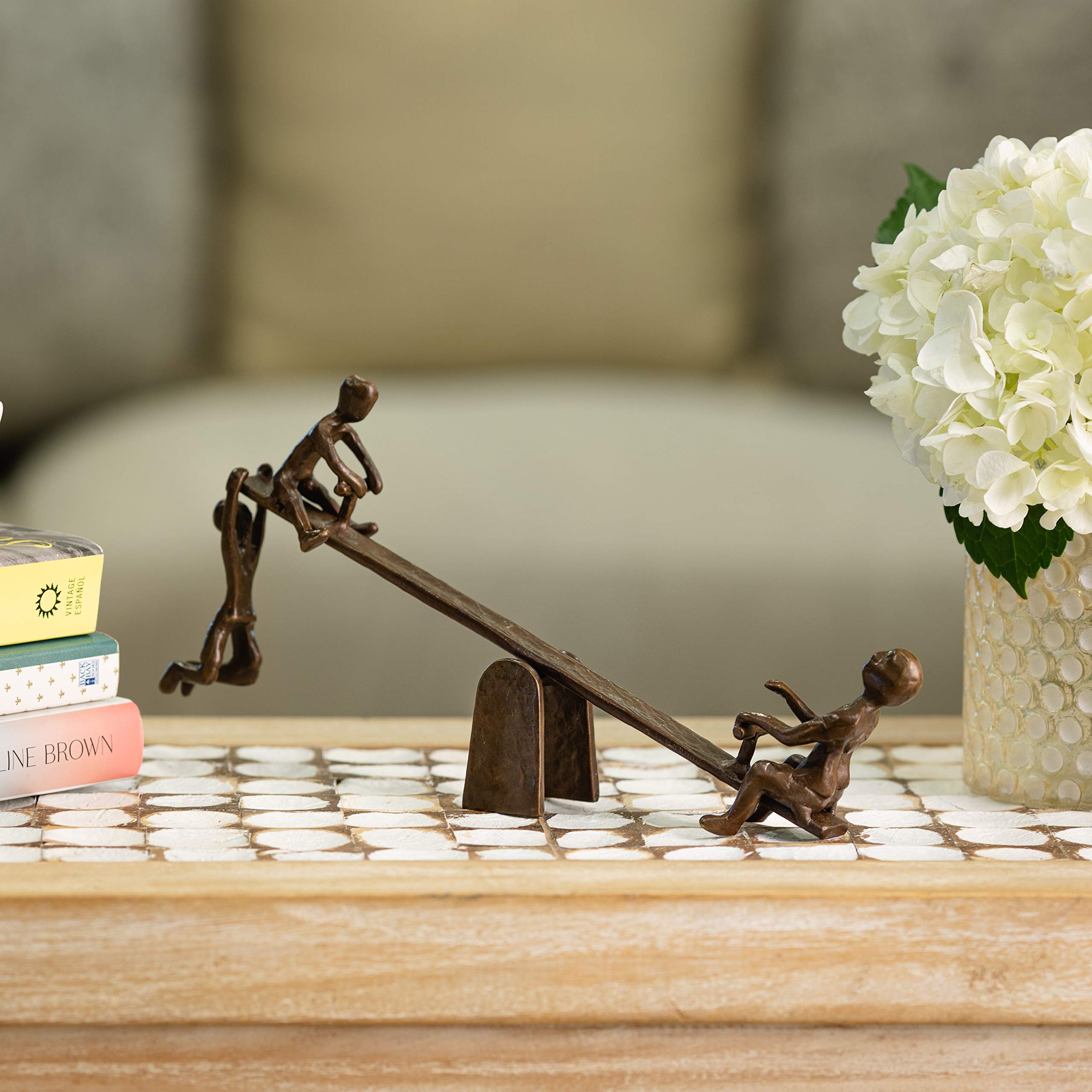 Danya B. Children Playing on See Saw Cast Bronze Sculpture | Decorative Metal Art | Children at Play Figurine - Bronze