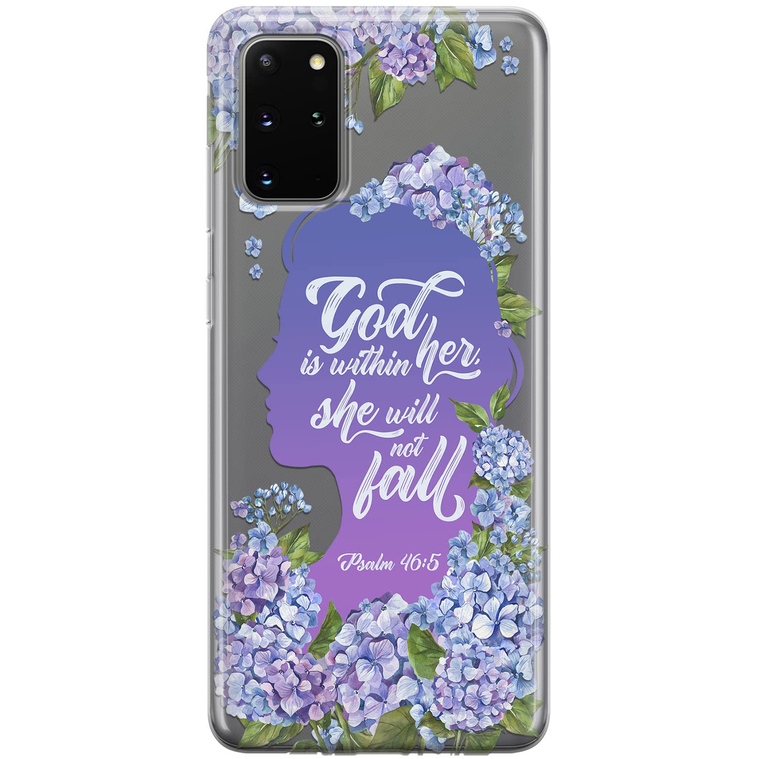 Cavka Phone Case Compatible with Samsung Galaxy A73 A72 5G A71 A54 A52 A42 A34 A32 A14 A11 Print Hydrangea Flowers. Quote Flexible Bible Verse Slim God is within her she will not fall Psalm 46:5