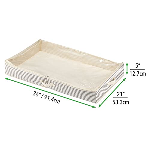mDesign Soft Fabric Under Bed Storage Organizer Holder Bag for Clothing, Accessories, Linen - Easy-View Top Panel, Attached 2-Way Zippered Lid, Side Handles - 4 Pack - Natural/Cobalt Blue