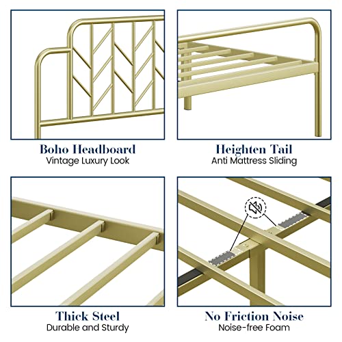 IDEALHOUSE Gold Full Size Platform Bed Frame with Headboard and Footboard, 12.6 Inches Metal Mattress Foundation for Storage, No Box Spring Needed, Easy Assembly, Modern Design, Branch