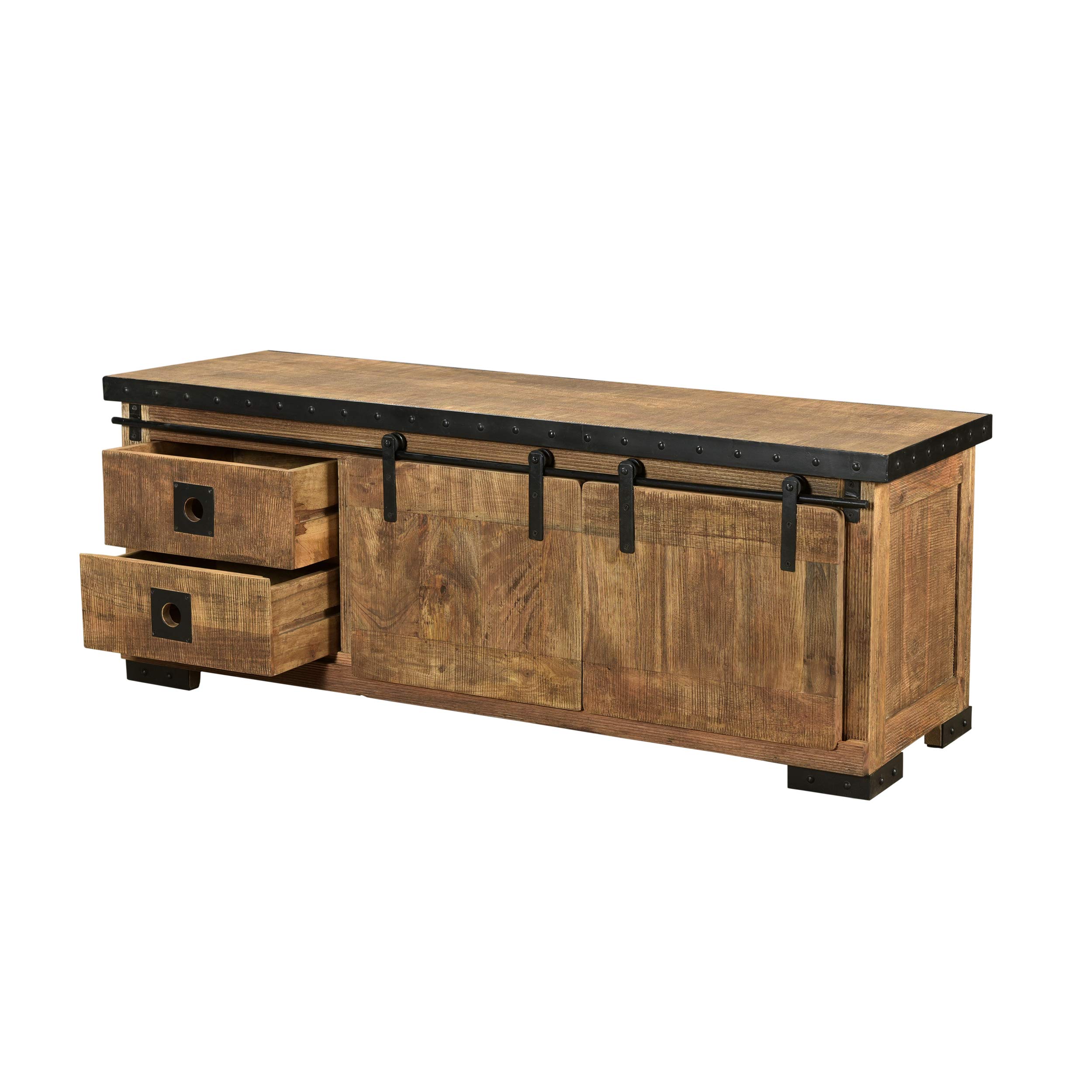 Christopher Knight Home Madge Modern Industrial Mango Wood TV Stand, Natural Finish, Black