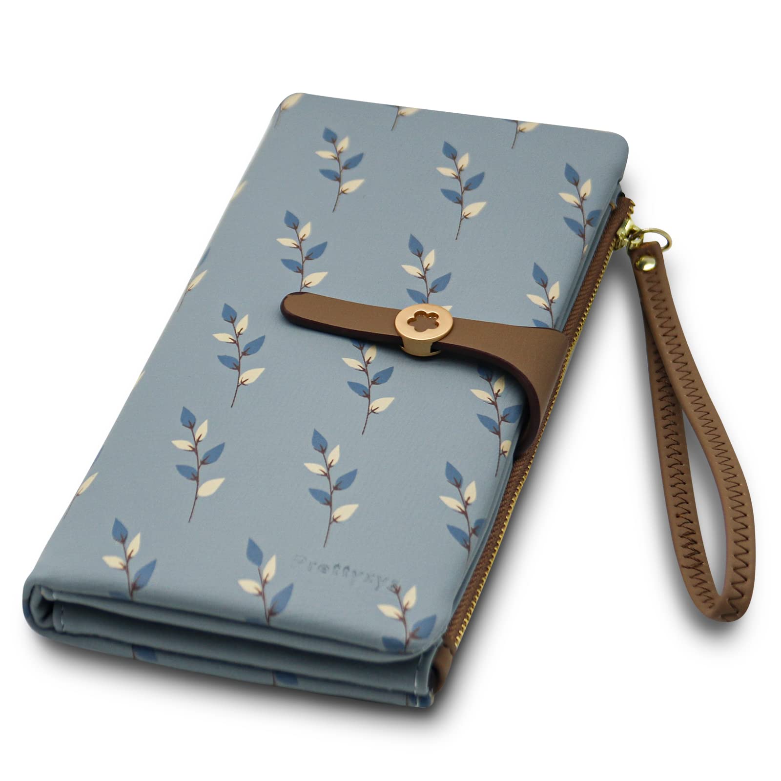 CornerLife Womens Large Wristlet Wallet Bifold with Floral Pattern Card Case Wallet Checkbook Organizer Clutch with Zipper Phone Pocket Girls Cute wallets (Dark-pink)