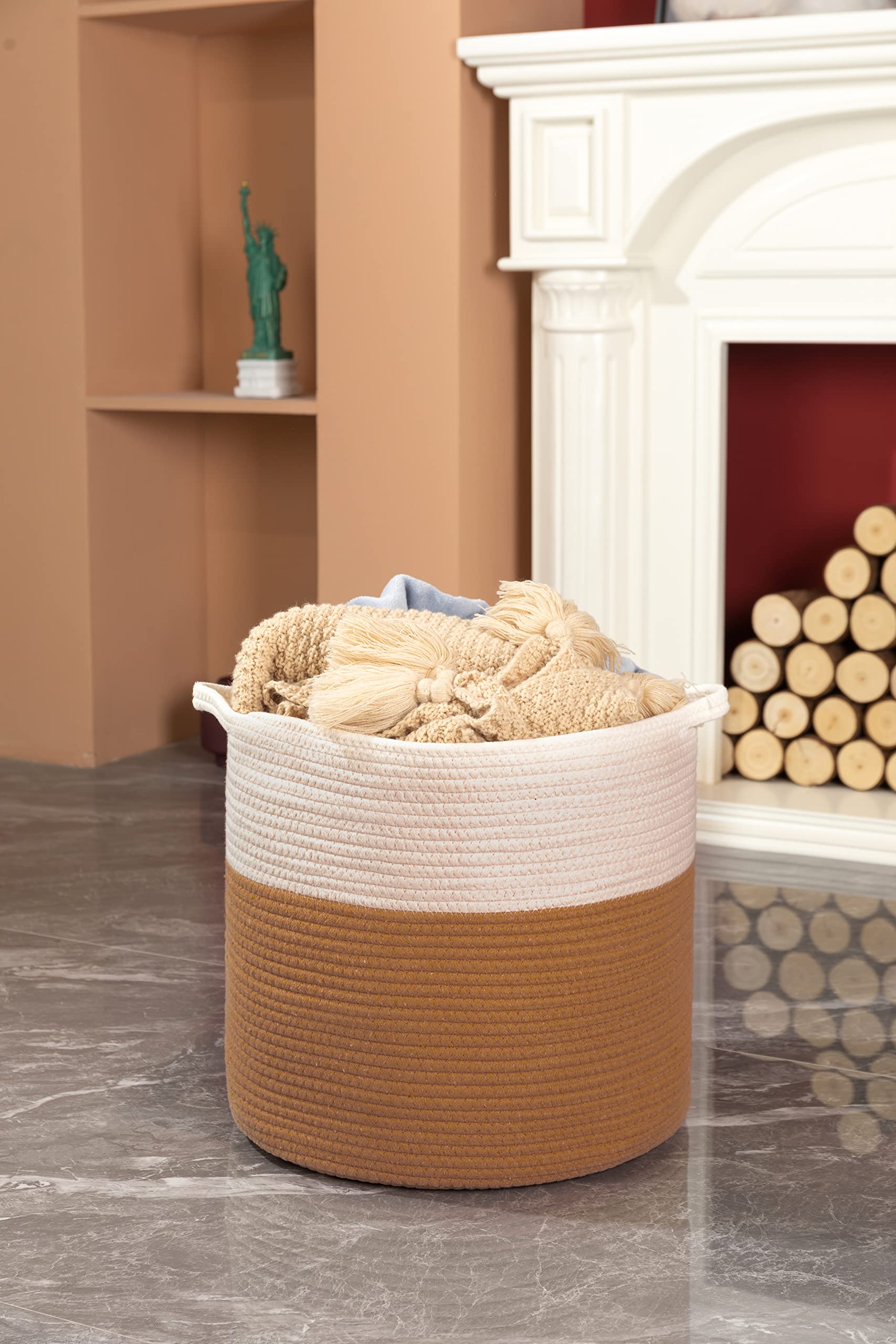 Meiliart Cotton Rope Storage Basket, Weaving Basket Thick Soft Clothing Toy Blanket Pillow Placement Storage 14.96 x 13.78 inches, Woven Storage Baskets for Blanket, Nursery, Living Room,Baby