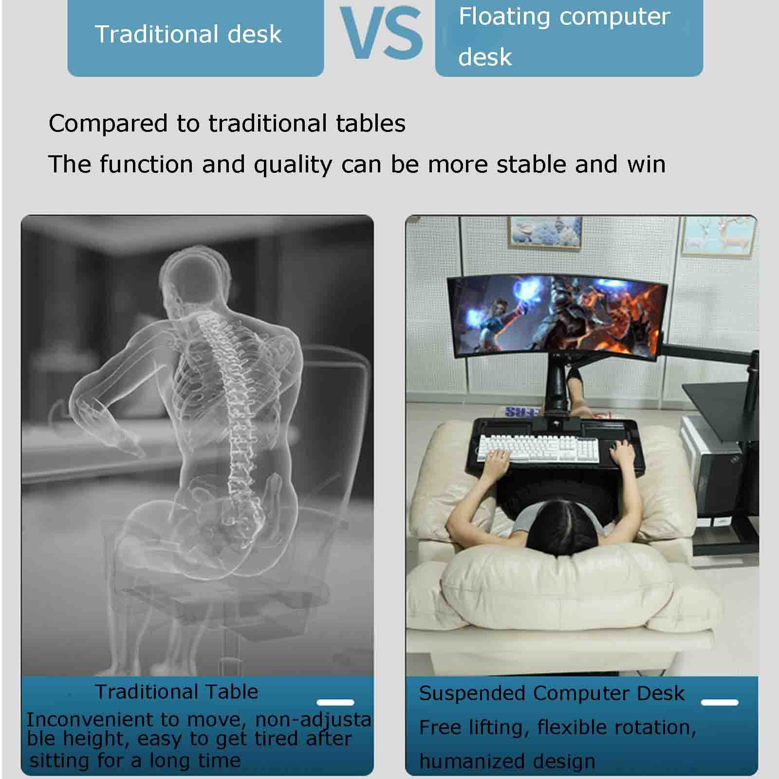 DADHI Single Gas Spring Arm Desk Stand/Holder Table,for 49" Computer Monitor,with Cup Holder Keyboard Tray,Height Adjustable Table