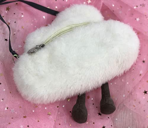 QZUnique Heart Shaped Handbag Women's Faux Fur Crossbody Bag Plush Wallet Purse Chain Shoulder Bag