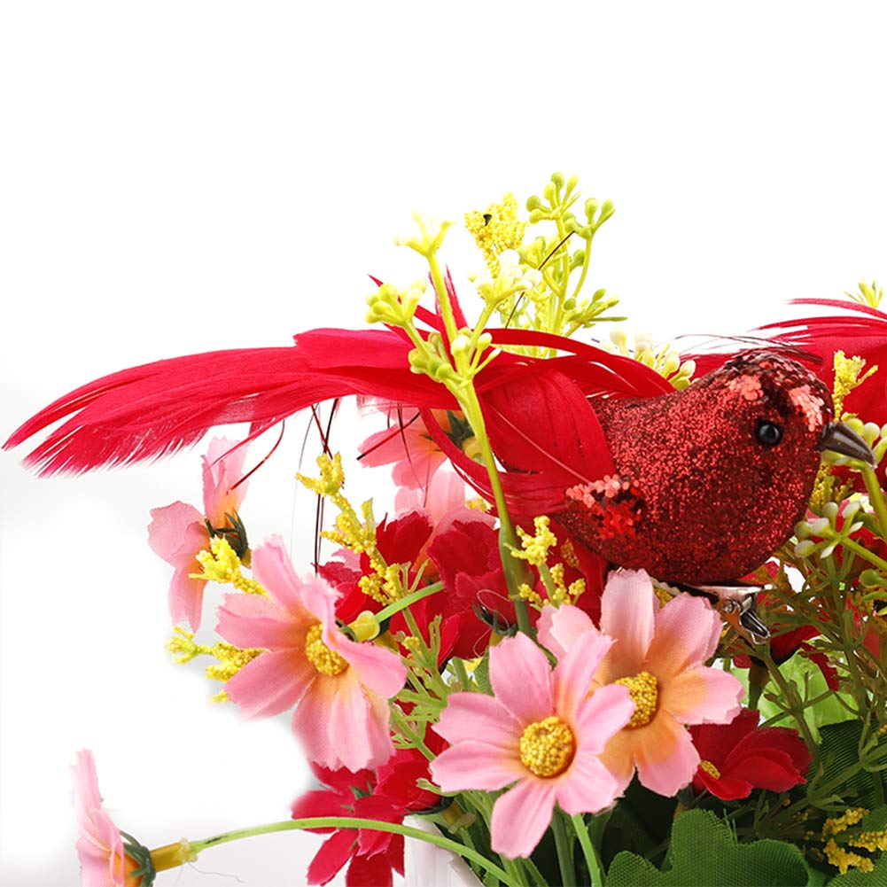 WDDH 12Pcs Artificial Christmas Cardinal Birds, 6inch Glitter Mini Foam Red Christmas Birds with Long Tail Feather, Clip-on Christmas Tree Ornament Small Bird Figurine for Home Garden Wedding Decor
