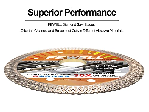 FEWELL 4 Inch Porcelain Diamond Blade Super Thin Diamond Tile Blade 3 Pcs/Lot for Cutting Porcelain Tiles Ceramic