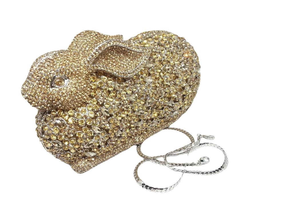 Rabbit Bunny Women Crystal Evening Bags and Clutches Formal Party Dinner Rhinestone Minaudiere Purse and Handbag (A)