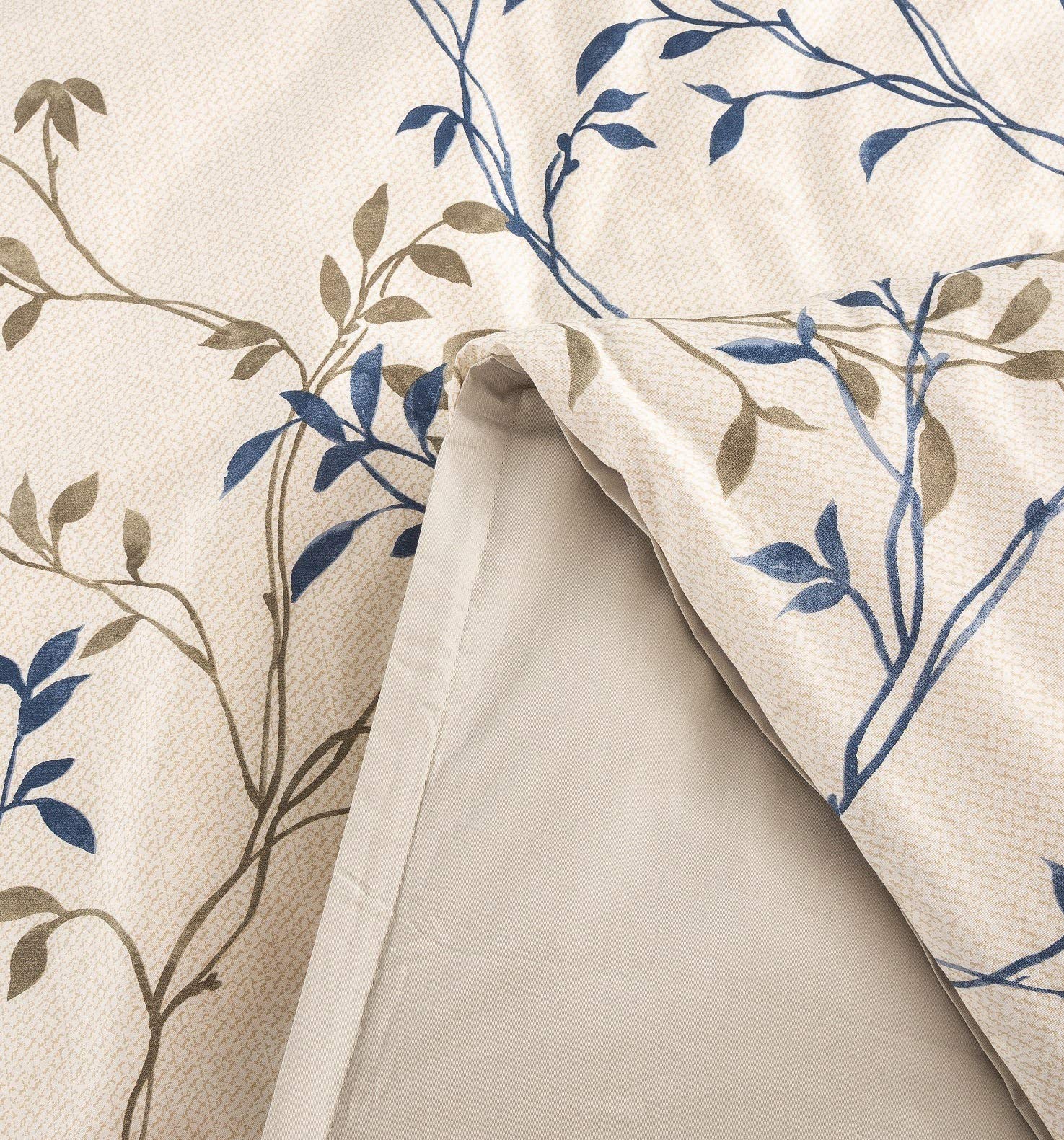 Tache Elegant Leaf Vine Nature Earthy Floral Neutral Cream Beige Tan Blue Breathable Poplin Cotton Zipper Duvet Cover, King