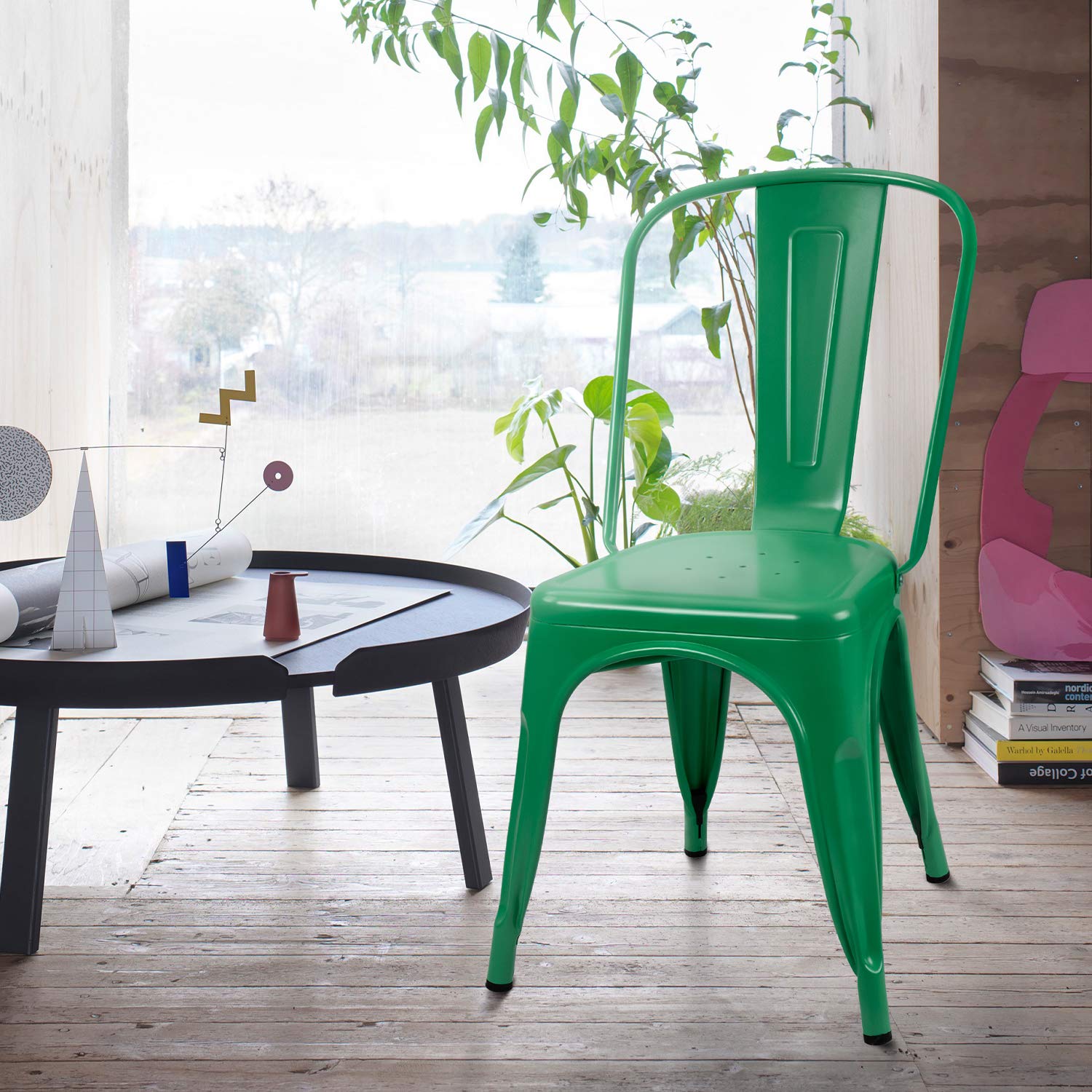 Furmax Metal Chairs Indoor/Outdoor Use Stackable Chic Dining Bistro Cafe Side Chairs Set of 4 (Green)