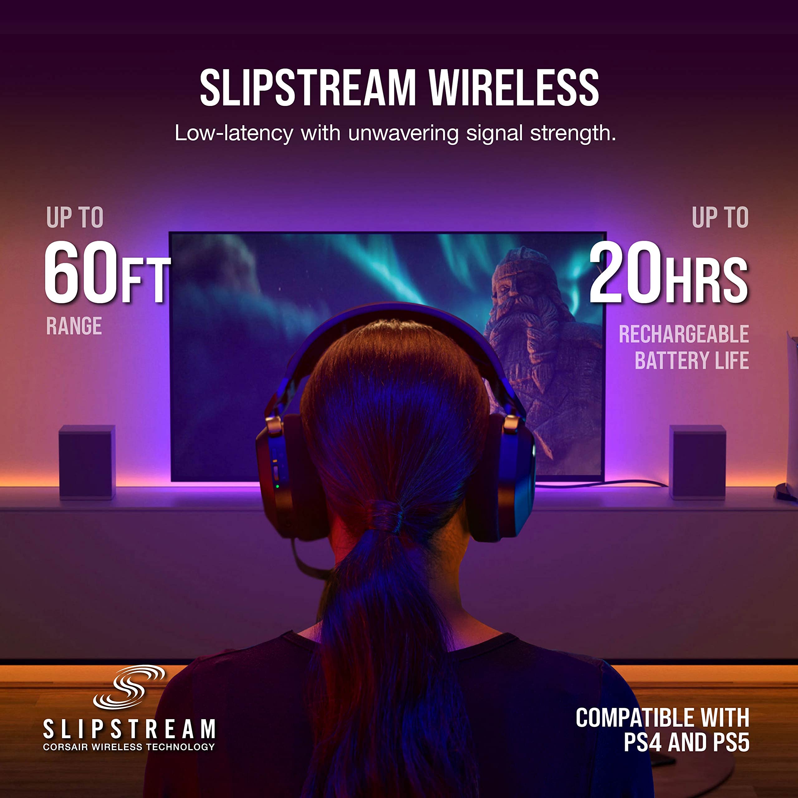 CORSAIR HS80 RGB Wireless Premium Gaming Headset with Spatial Audio - Works with Mac, PC, PS5, PS4 - Carbon (Renewed)