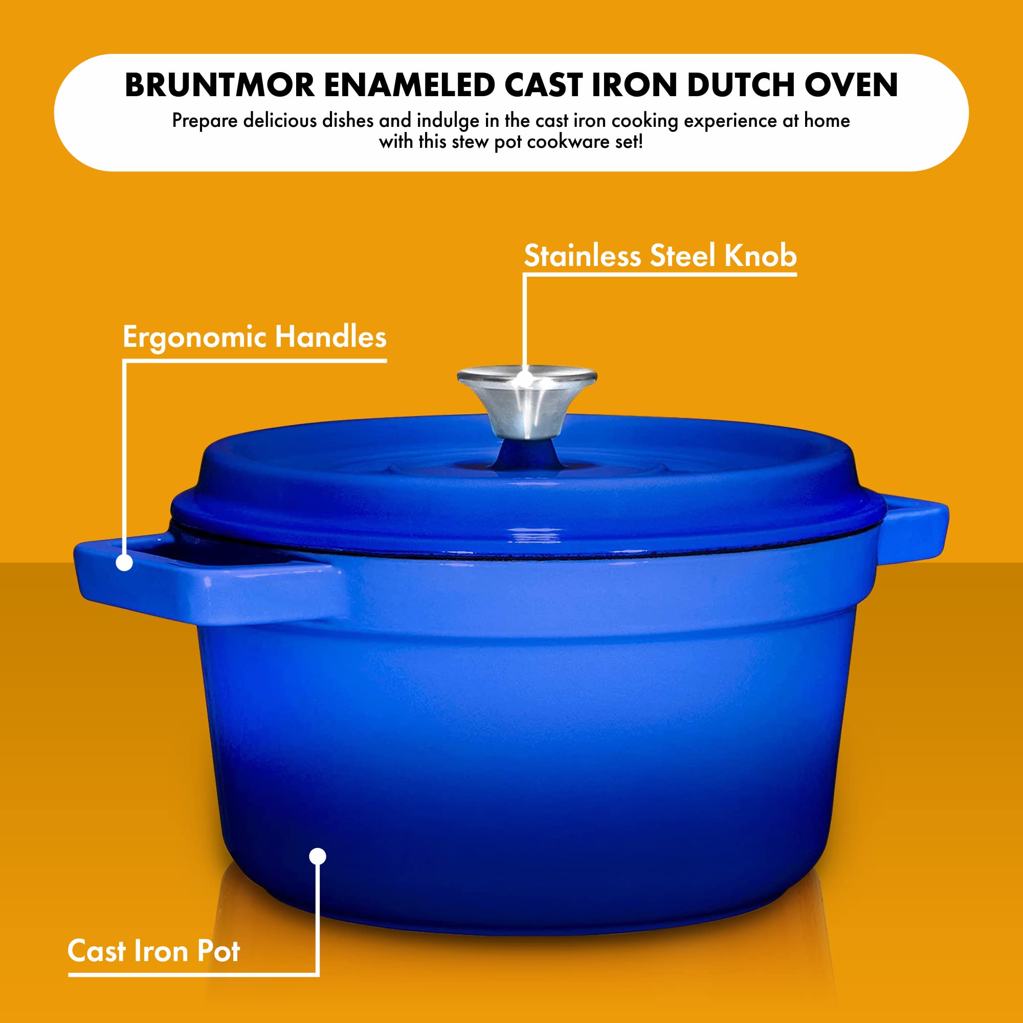 Bruntmor Pre-Seasoned 6.5 qt Enameled Cast Iron Round Dutch Oven, 6.5 Quart Dutch Ovens Pot With Lid And Handle, Heavy Duty Casserole Dish, Hand Wash Only, Red