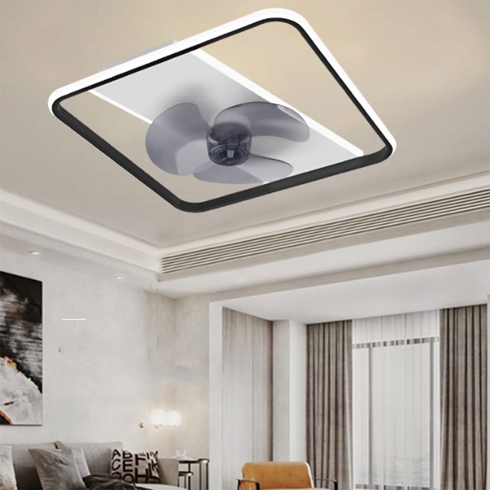 CAZARU FXJ Square Modern LED Fan Ceiling Light, Adjustable 3 Wind Speed, Dimmable Fan Ceiling Light with Remote, 64W Modern LED Fan Chandelier, Home Office, Ø 40 Cm Interesting Life