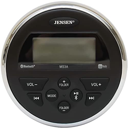 Jensen MS3A AM|FM|USB Waterproof Compact Bluetooth Stereo with App Control, 160 watts (40W x 4), Bluetooth Streaming Audio (A2DP/AVRCP), Rear USB for MP3, Rear AUX in (RCA), Line-Out (RCA) (Renewed)