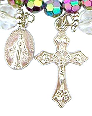 CB Catholic Purple Wrap Style Rosary Bracelet with Dangle Crucifix & Miraculous Medal, Beaded, 8"