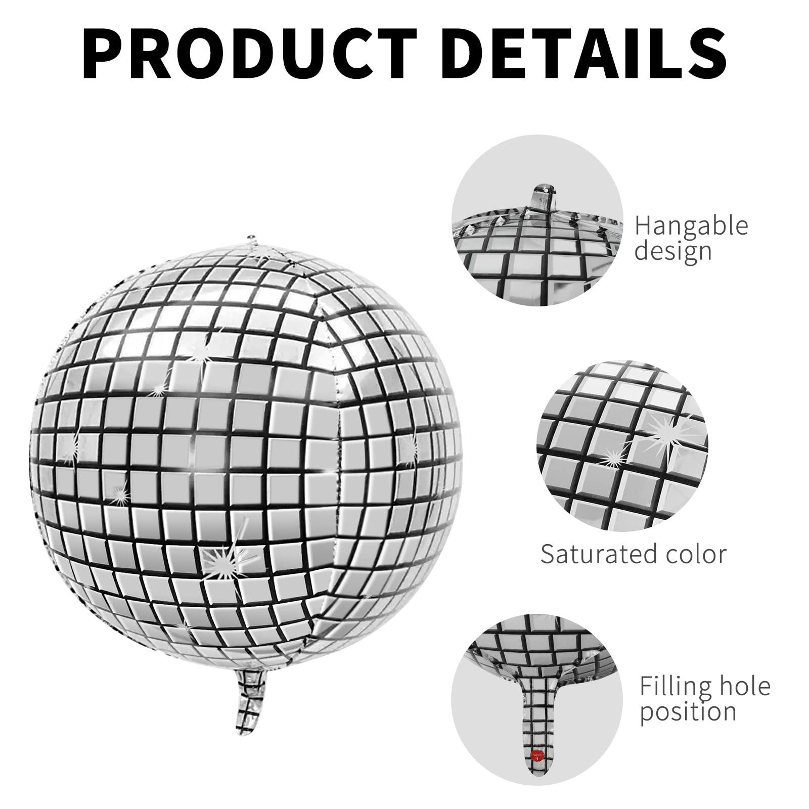 Jerbor 60PCS Disco Ball Balloons with Pump,4D Disco Party Decorations,Love-Shaped Star-Shaped Balloons,Silver Disco Mylar Balloons for 70s 80s Disco Themed Birthday New Year's Party Decor Supplies