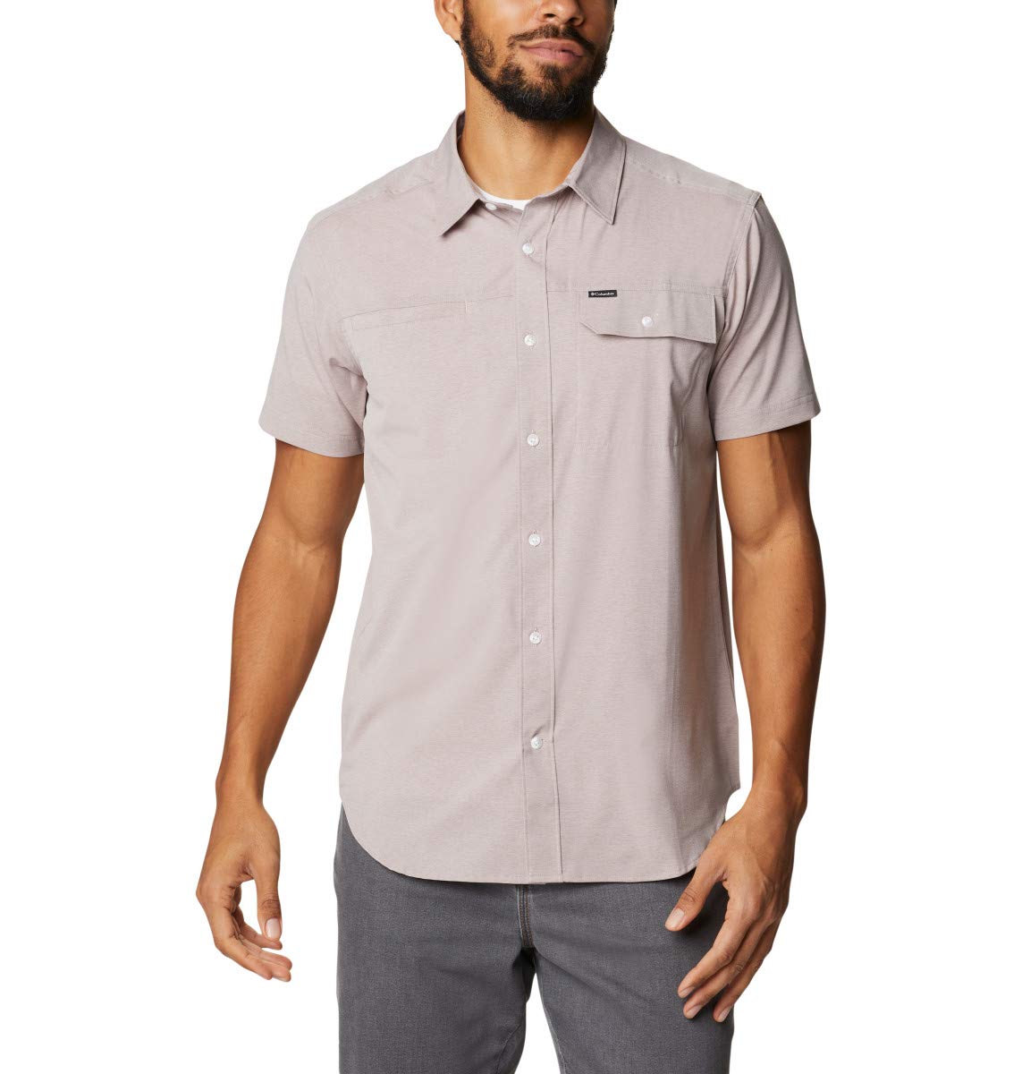 Columbia Men's Viewmont Stretch Short Sleeve, Mocha Heather, Large