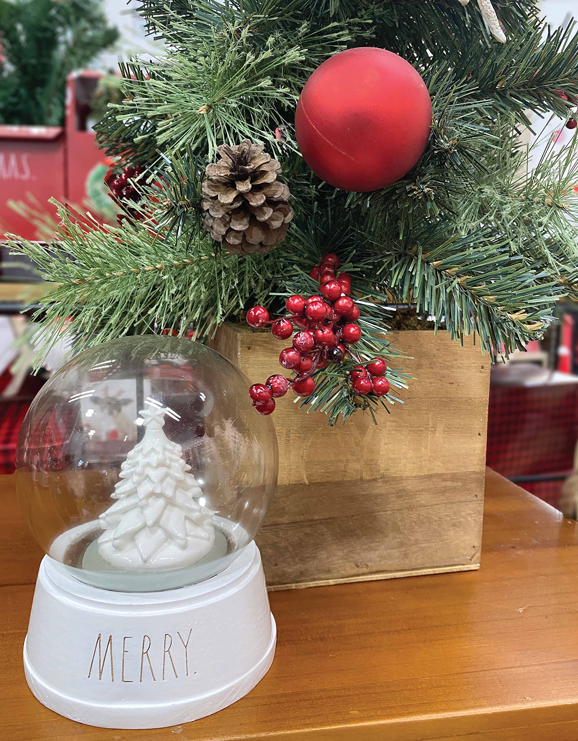 Rae Dunn Snow Globe - Christmas Snow Globes, Winter Holiday Decorations - Beautiful Clear Glass Snowglobe with Sturdy Base - Decorative Xmas Collectibles, Figurines, Merchandise, Souvenirs, Decor