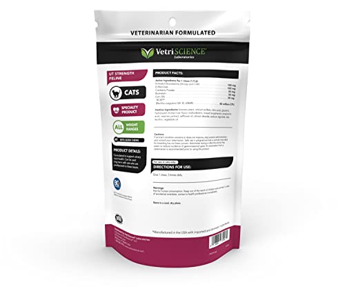 VETRISCIENCE UT Strength Feline Urinary Tract Supplement for Cats β Chews for Urinary Tract Support with Cranberry Powder, Bromelain, and Probiotics