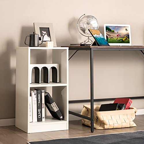 Giantex 2-Pcs 2-Tier White Bookshelf, Narrow Wood Bookcase with Anti-Tipping Kit, Short Open Shelving Rack for Small Space, Mini Cube Bookshelf for Living Room, Bedroom, Kids Room, Classroom