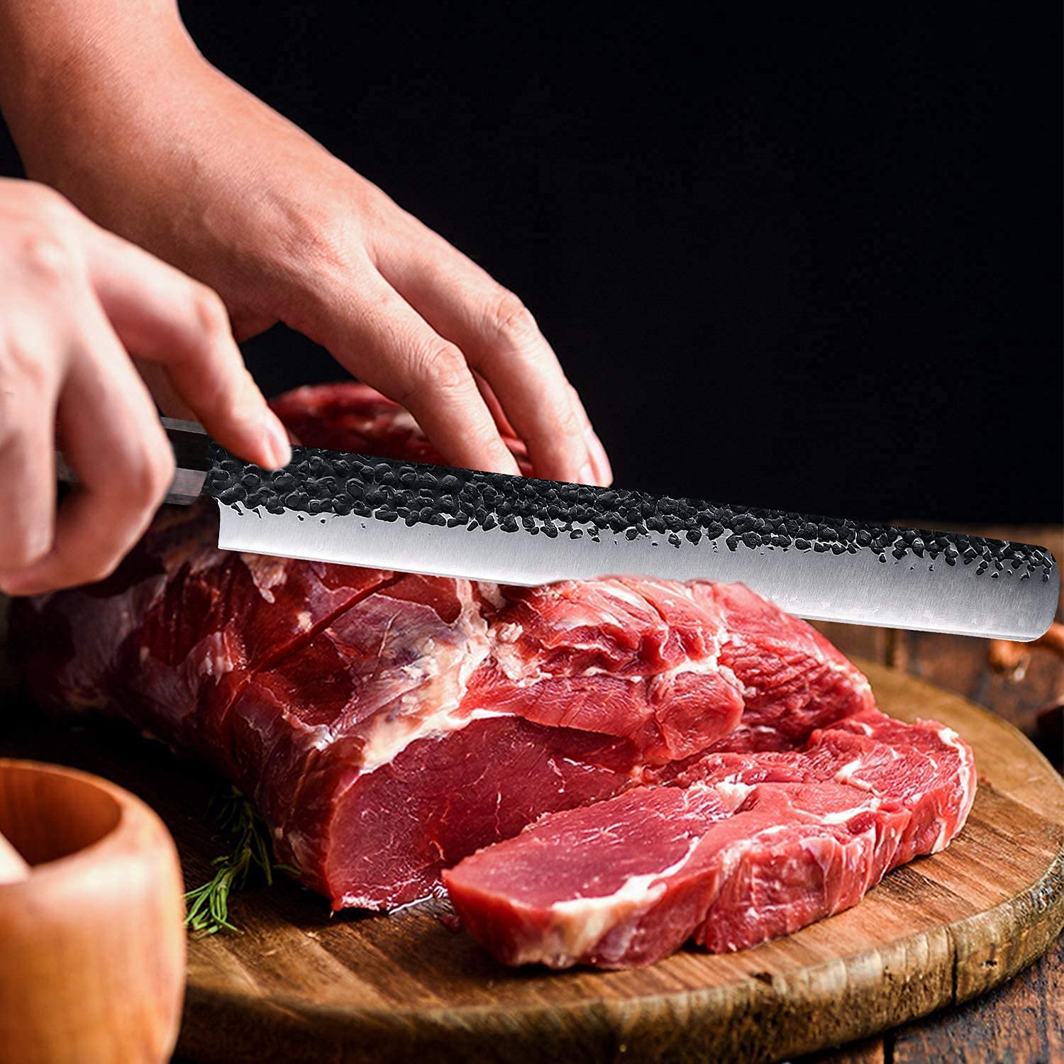 FINDKING Dynasty Series 12" Clad Steel Brisket Ham knife and Magnetic Walnut Knife Edge Guard
