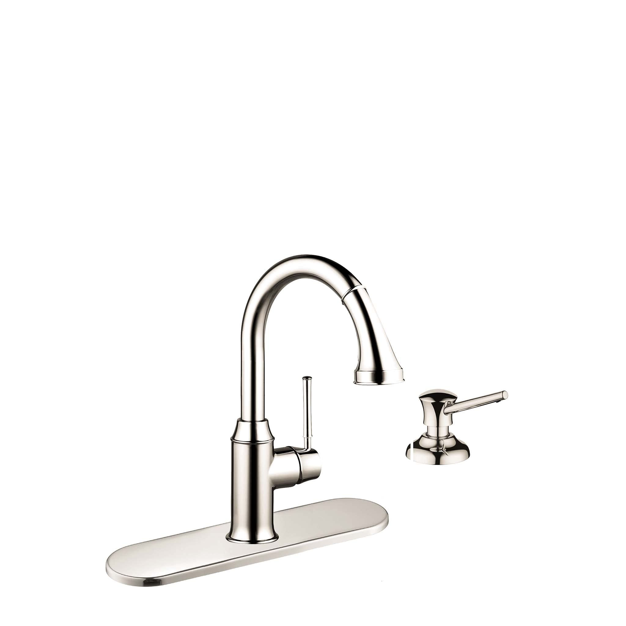Talis C Prep Polished Nickel Kitchen Faucet + Soap Dispenser + Base Plate