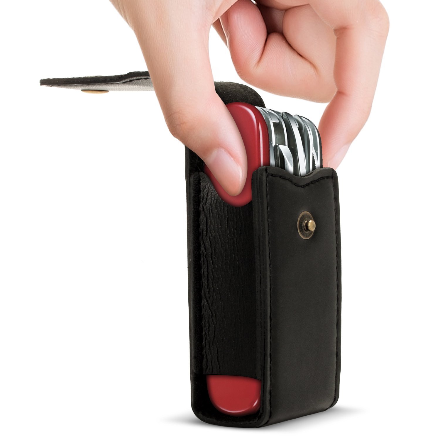 igadgitz Black Genuine Leather Pouch Case Cover for Swiss Army Knives (Compatible with Victorinox)