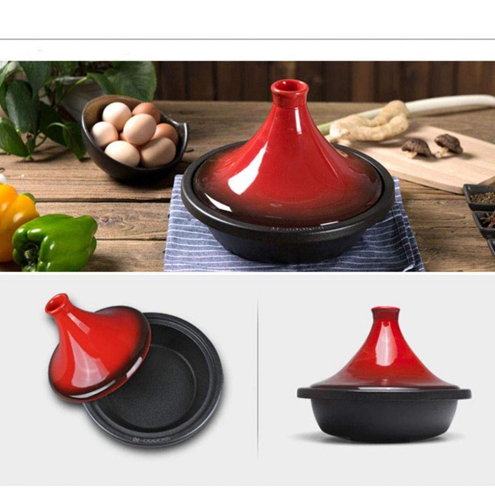 MYYINGBIN 1.7 Liters Moroccan Tagine Lead Free Ceramic Pot Safe Clay Stew Pot Cast Iron Base Suitable for 1-4 People, Purple