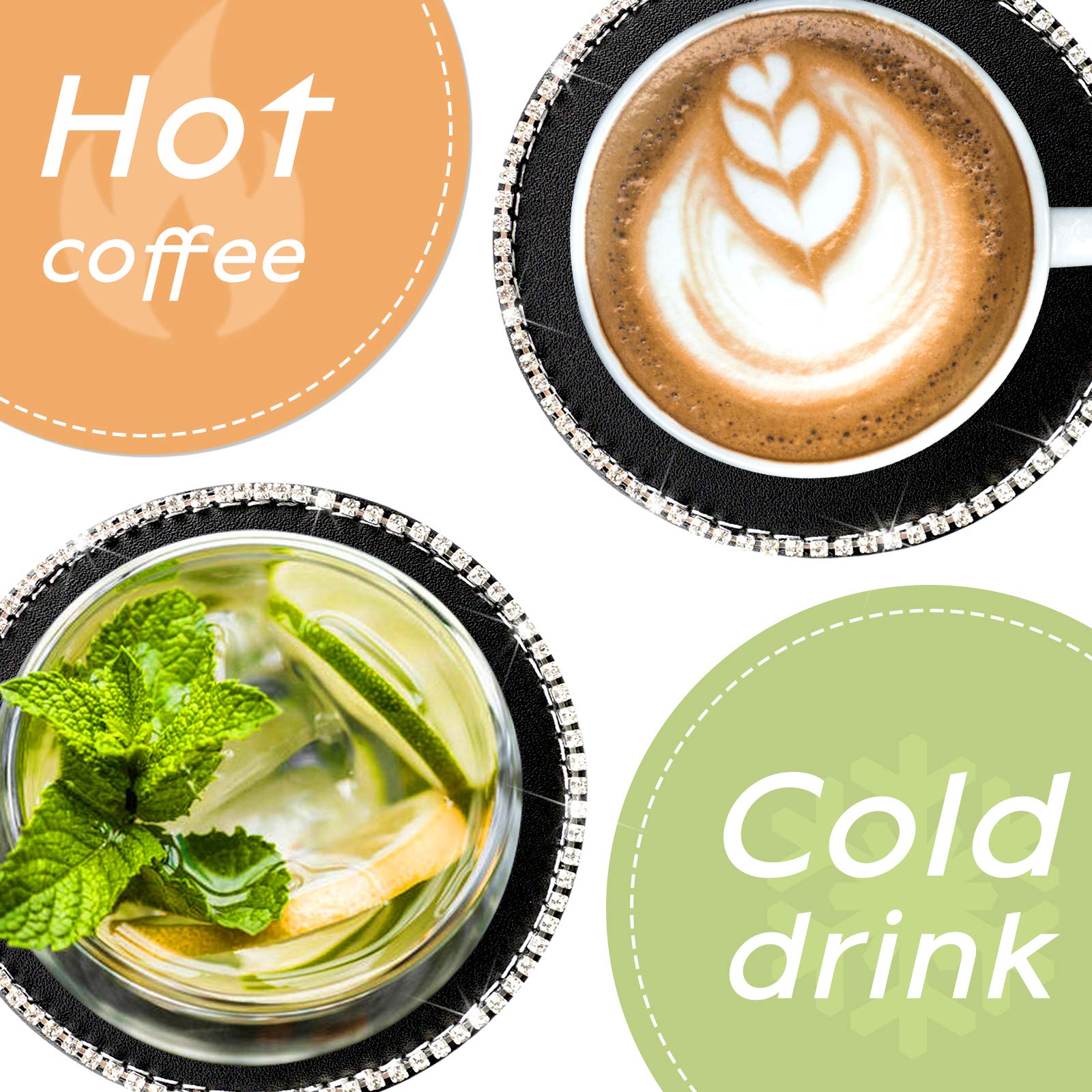 Coasters for Drinks Coffee Tea Cup Pads Table Mat with Coaster Holder for Home,Office,Kitchen,Bar,Bling Crystal Luxury Handmade Diamond (Set of 6) (R White)