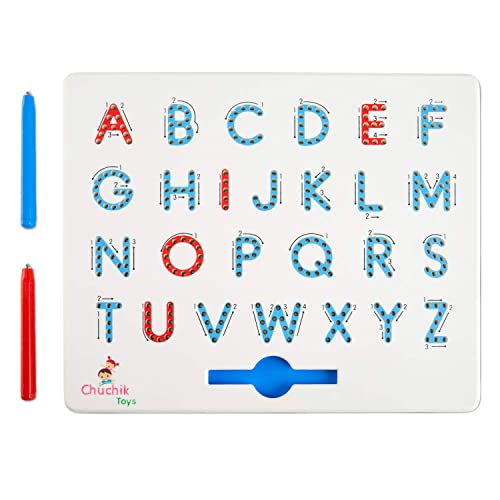 Chuchik Toys Magnapad Magnetic Drawing Board β Interactive Alphabet Letter Tracing Board Game for Ages 3-5 β Portable Kids Writing Board and 2 Pen Magnets for Educational Play and Alphabet Games