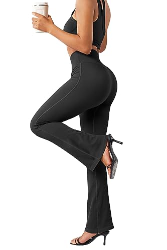 MOOSLOVER Women Ribbed Bootcut Yoga Pants High Waisted Flare Bootleg Workout Leggings(S,#2 Black-29)