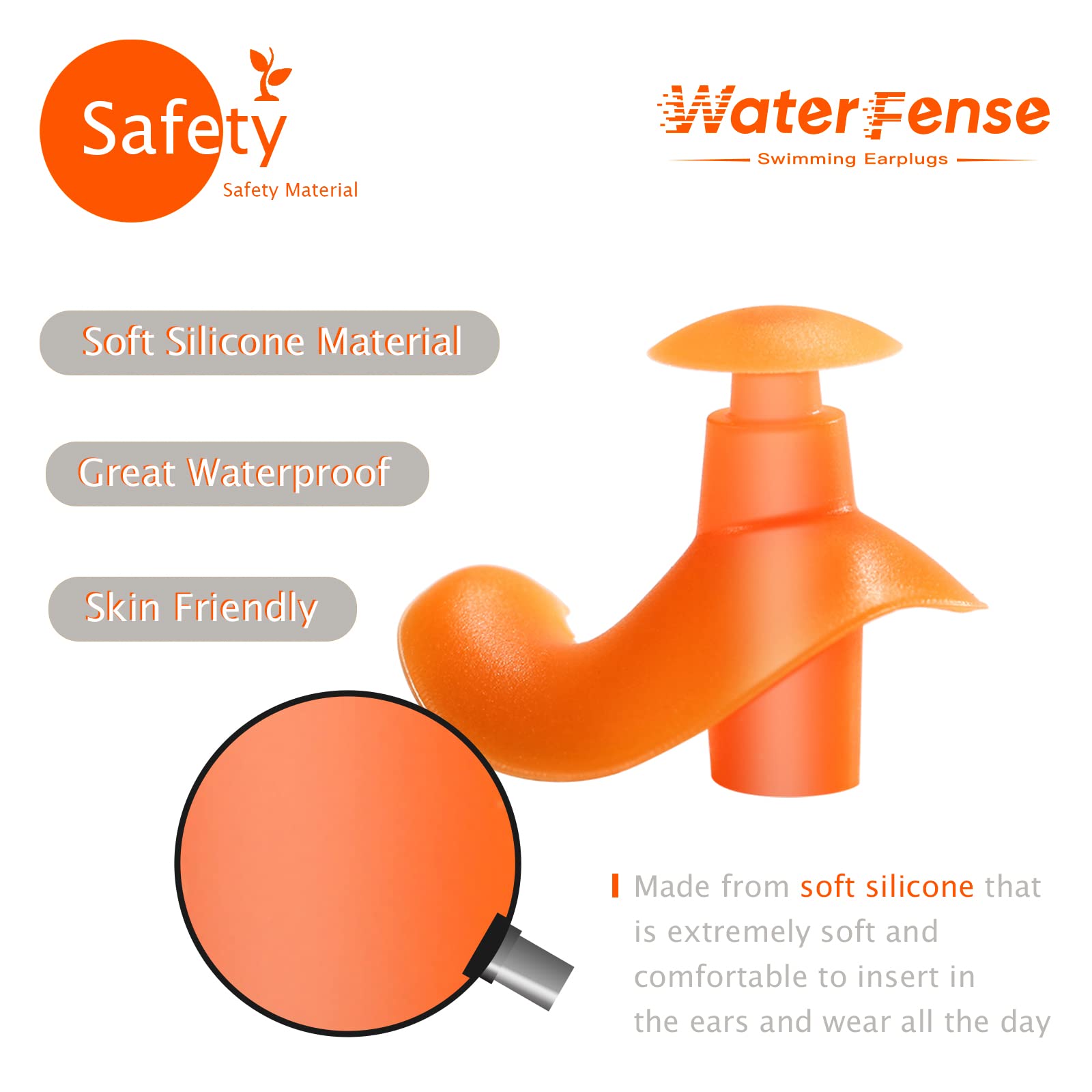 Ear Plugs for Toddlers, WaterFense Great Waterproof Ear Plugs for Swimming Toddler - 3 Pairs Comfortable Soft Silicone Shower Ear Plugs