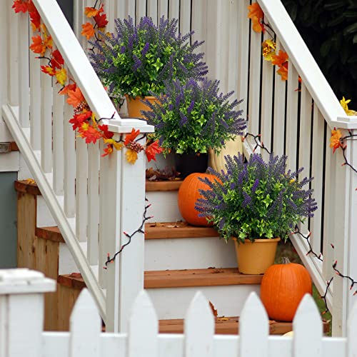 JIFTOK Artificial Lavender Flowers for Outdoors, 24 Bundles Faux Plastic Purple Flowers, UV Resistant Fake Plants Shrub Mums Greenery for Hanging Planters Window Box Front Porch Indoor Outside Décor