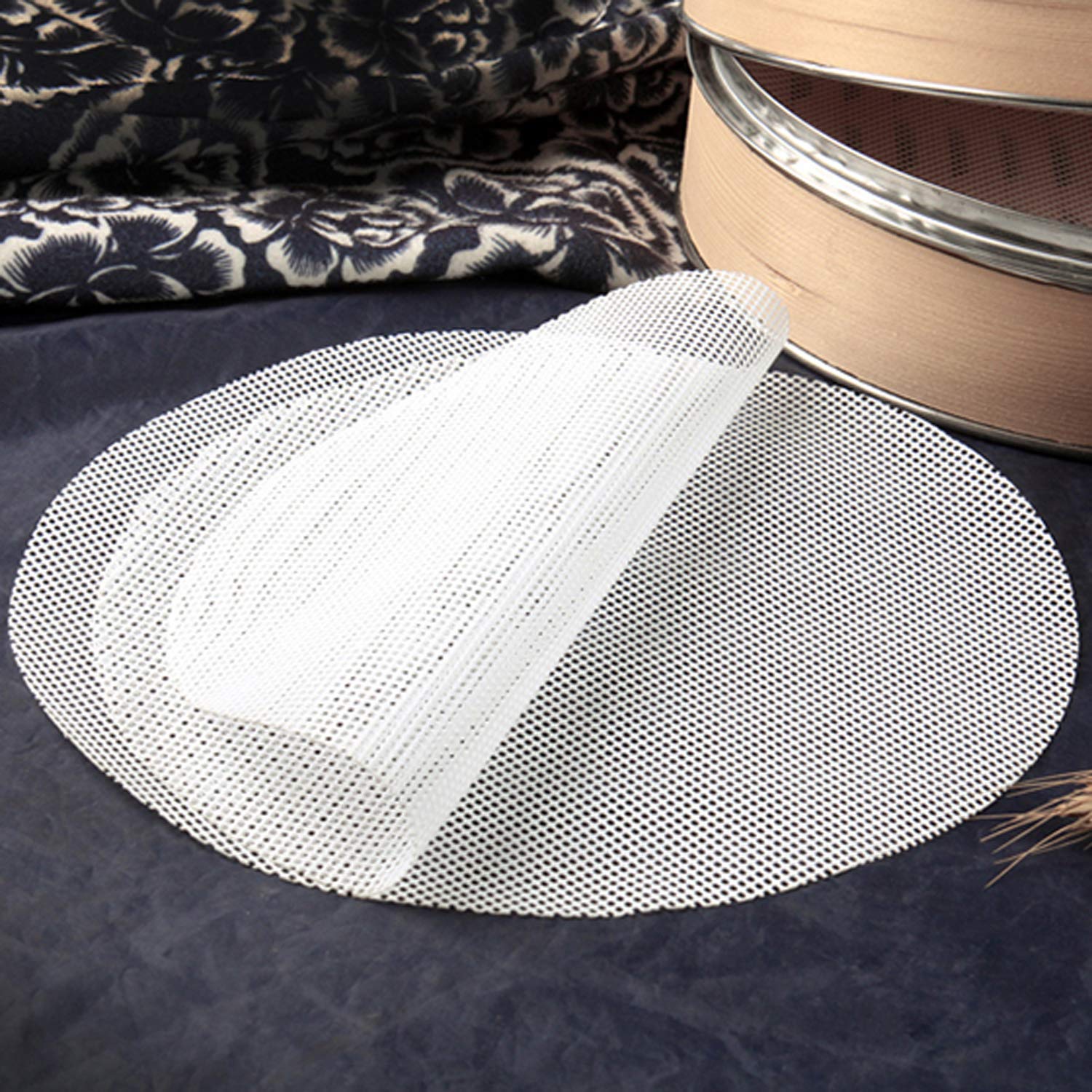 GUCUJI 4Pcs 12 inch Non stick Silicone Steamer Liners Mesh Mat Pad Steamed Buns Dumplings Baking Pastry Dim Sum Mesh