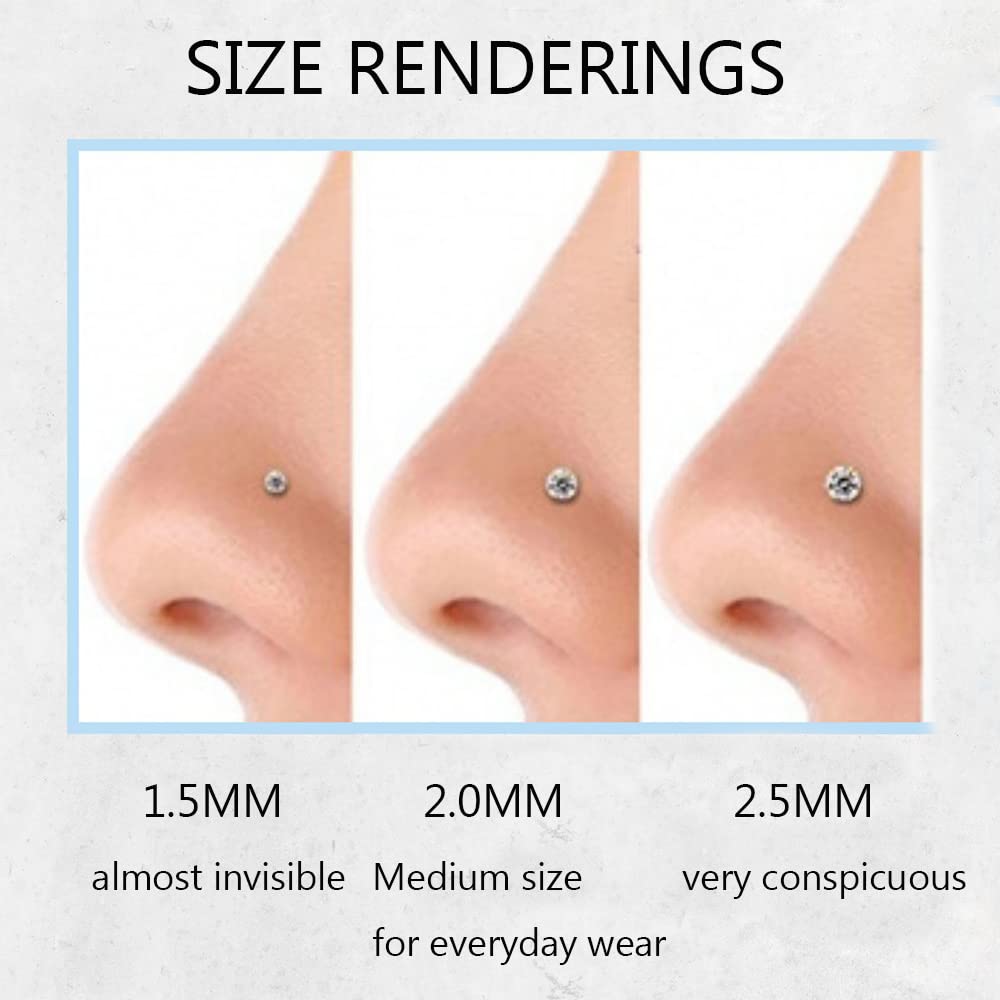 CTIEIP 14K White Gold 0.03 carat Natural Diamonds L-Shaped Nose Ring for Women,20 Gauge(I2-I3 Clarity)
