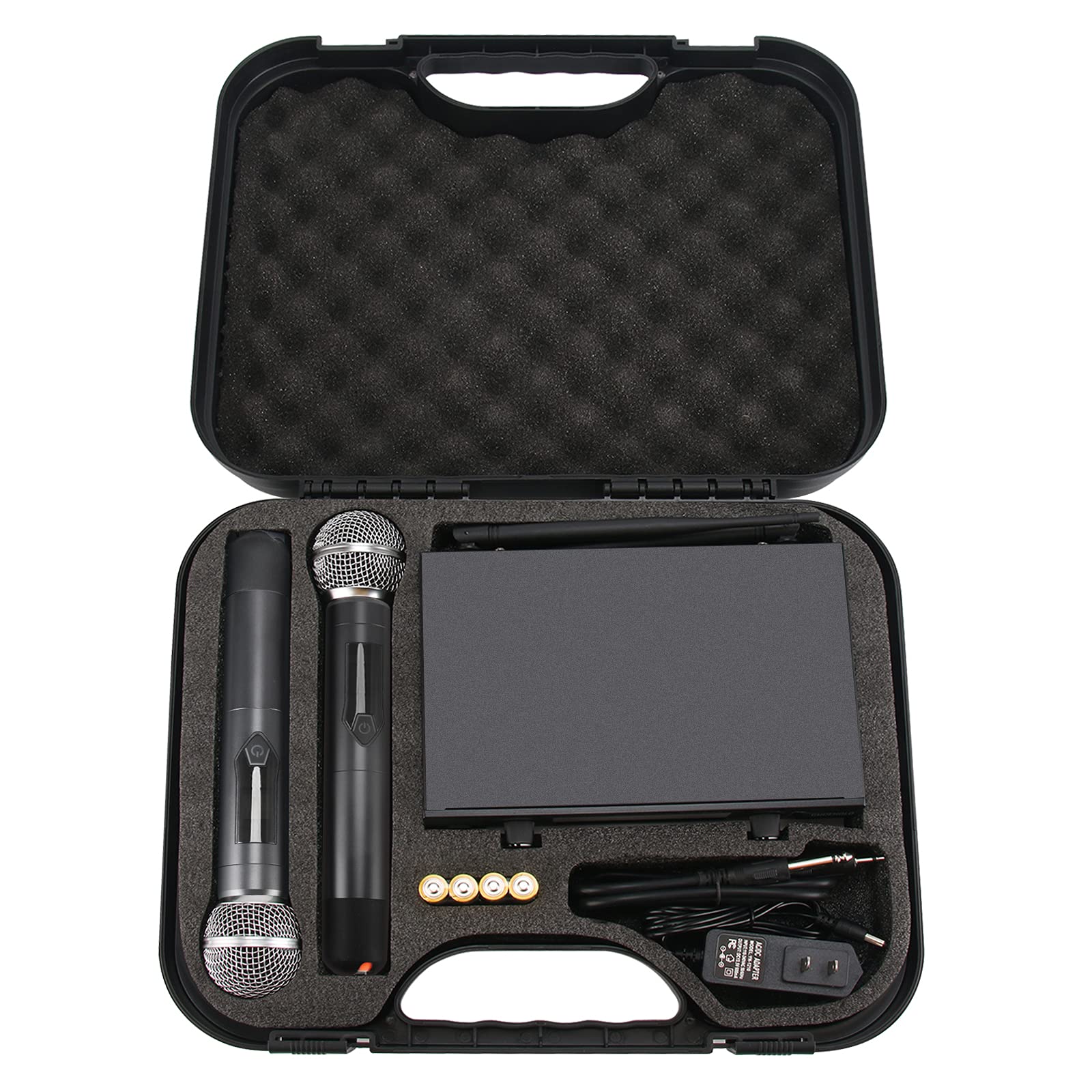 GUDEHOLO Wireless Microphone System with case, Metal UHF Dual Handheld 20 Channels Professional Cordless Mic System for Church, DJ, Karaoke,Wedding, Home KTV Set