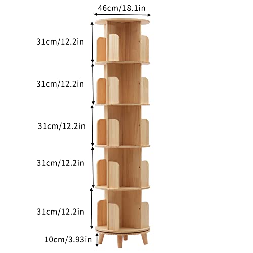 Futchoy Rotating Bookshelf, 360 5-Tier Display Floor Standing Bookcase Storage Rack for Kids&Adults Multi-Functional Bookshelf Organizer