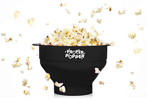 The Original Proper Popper Microwave Popcorn Popper, Silicone Popcorn Maker, Collapsible Bowl BPA Free & Dishwasher Safe - (Black)