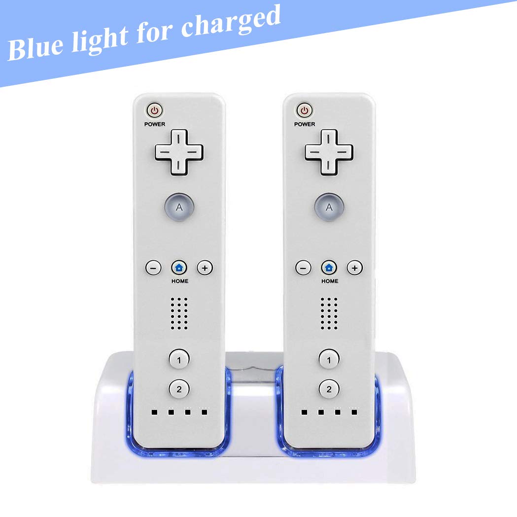 Tuboopy Wii Charging Dock Station, Wii Remote Charger Stand with 2 Rechargeable Battery & Charging Cord (White)