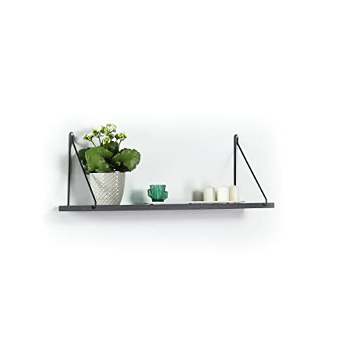 HT Design Palmer Floating Wall Decor Wall Mounted Rustic Decorative Hanging Metal Bracket Single Shelf for Books, Black