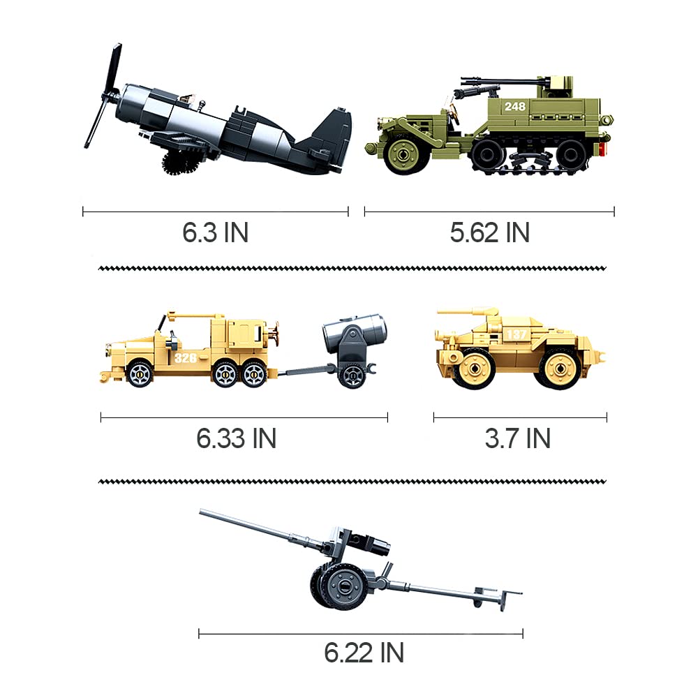 DAHONPA War 2 Building Blocks with 5 Figures(552 PCS), WW2 Military Historical Construction Model for Display,Toys Gifts for Kid and Adult.