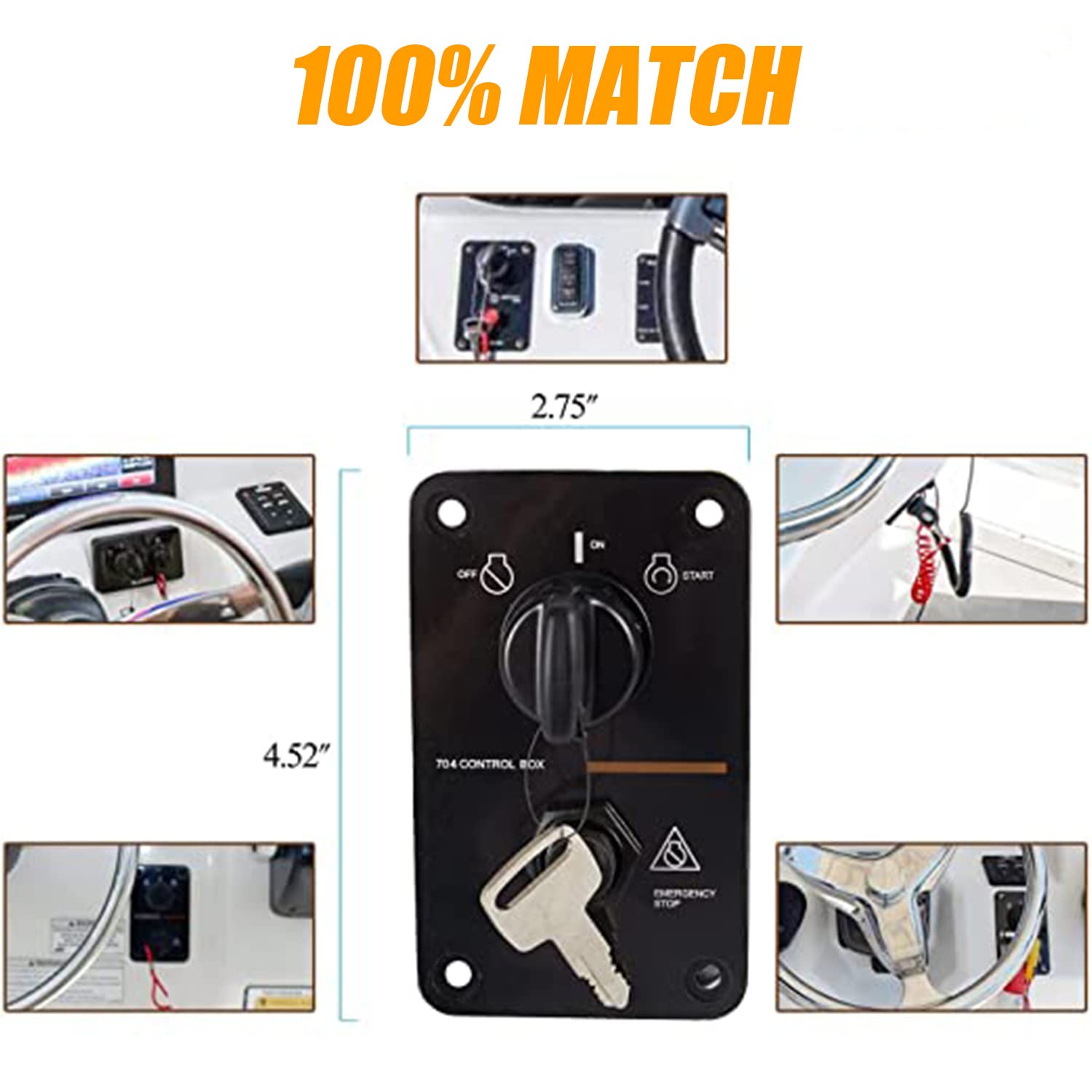 Wztepeng 704 12V Single Engine Key Ignition Switch Panel Main Switch Panel Assembly Compatible with Yamaha Outboard Yacht Replace 704-82570-08-00