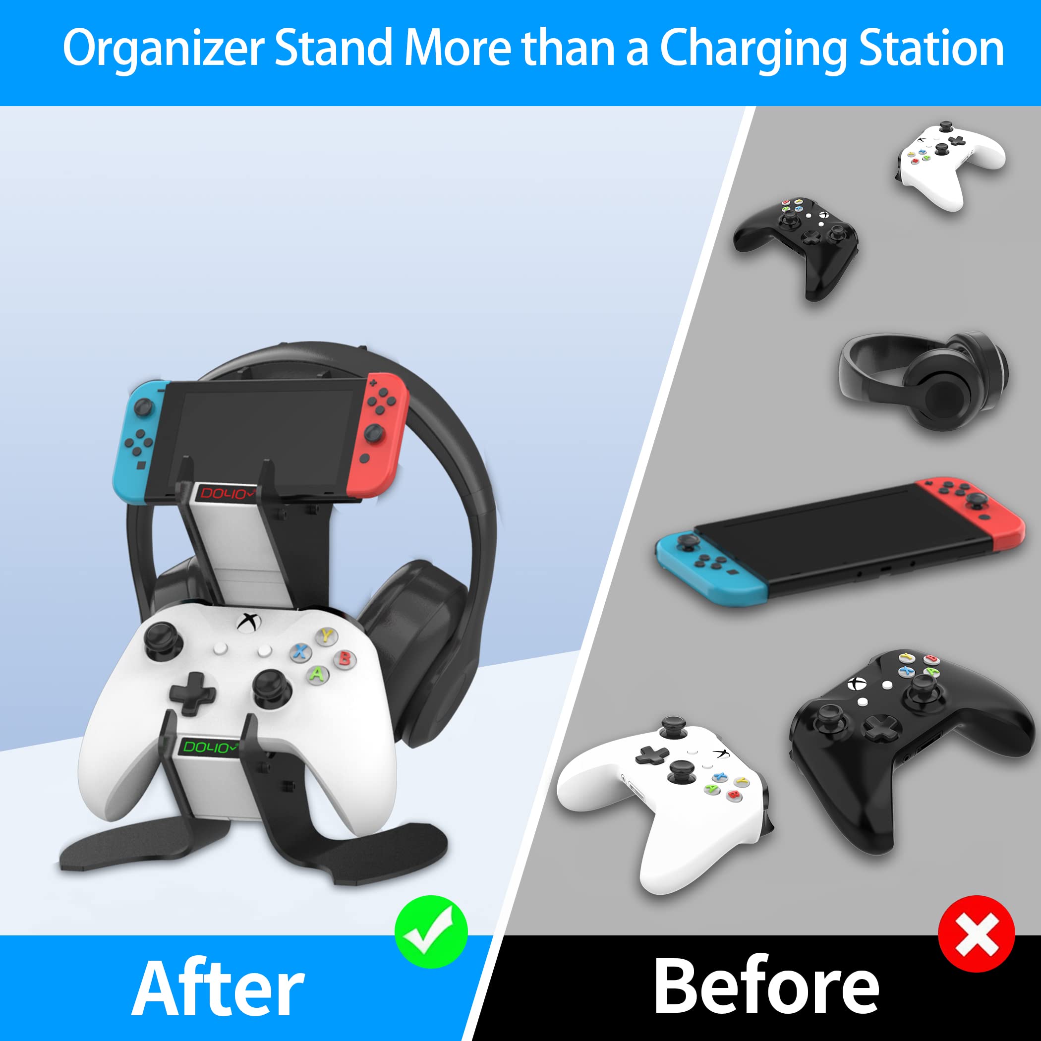 Controller Charger for Xbox One - 2 Pack Rechargeable Battery, Headset Stand and Dual Controller Charging Dock, High Speed Charging with 2.5 Hours by DOYO (NOT for Xbox Series X/S